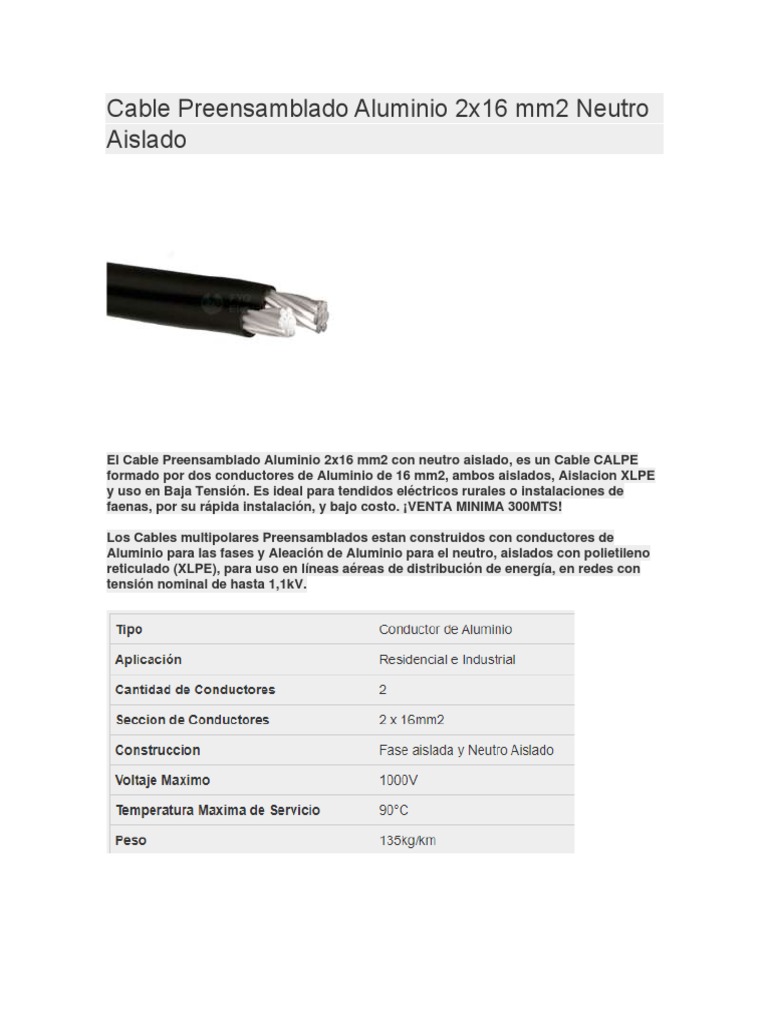 Cable_Preensamblado_Aluminio_2x16_mm2_Neutro_Aislado (1) | PDF