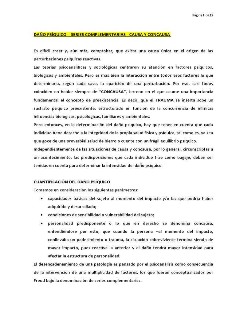 Causa y Concausa en La Determinacion Del Daño Psiquico | PDF