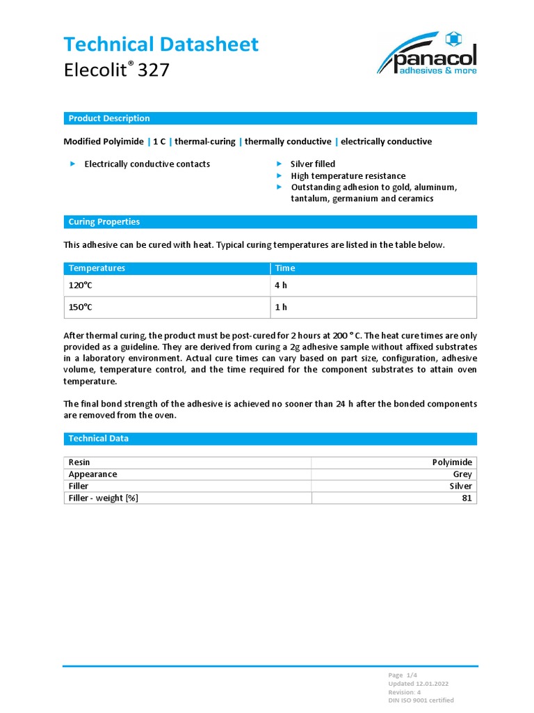 Elecolit 327 English Tds Panacol Adhesive | PDF | Adhesive | Industrial ...