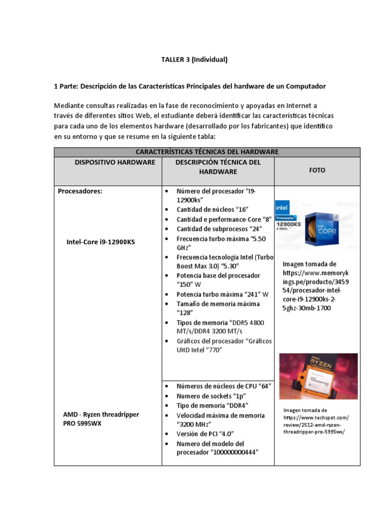 TALLERn3 4464c90d2af34bc | PDF | Microprocesador | Hardware de la computadora