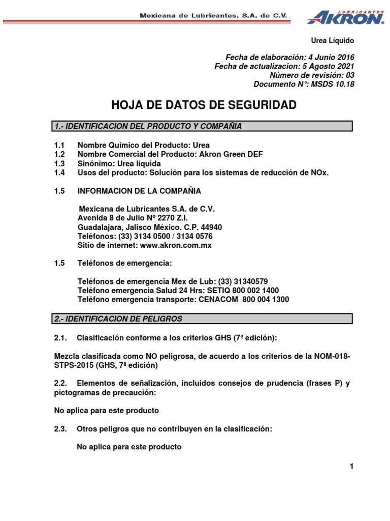 MSDS Akron Green DEF | PDF