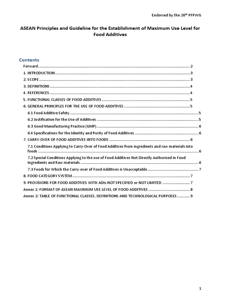 ASEAN Principles and Guideline For The Establishment of Maximum Use Level For Food Additives ...