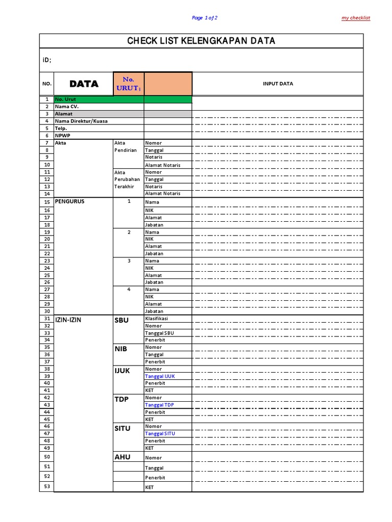 Checlist Input Profil Kualifikasi Perusahaan | PDF