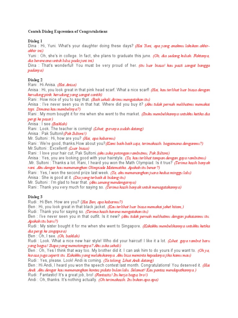 Contoh Dialog Expression of Congratulations | PDF
