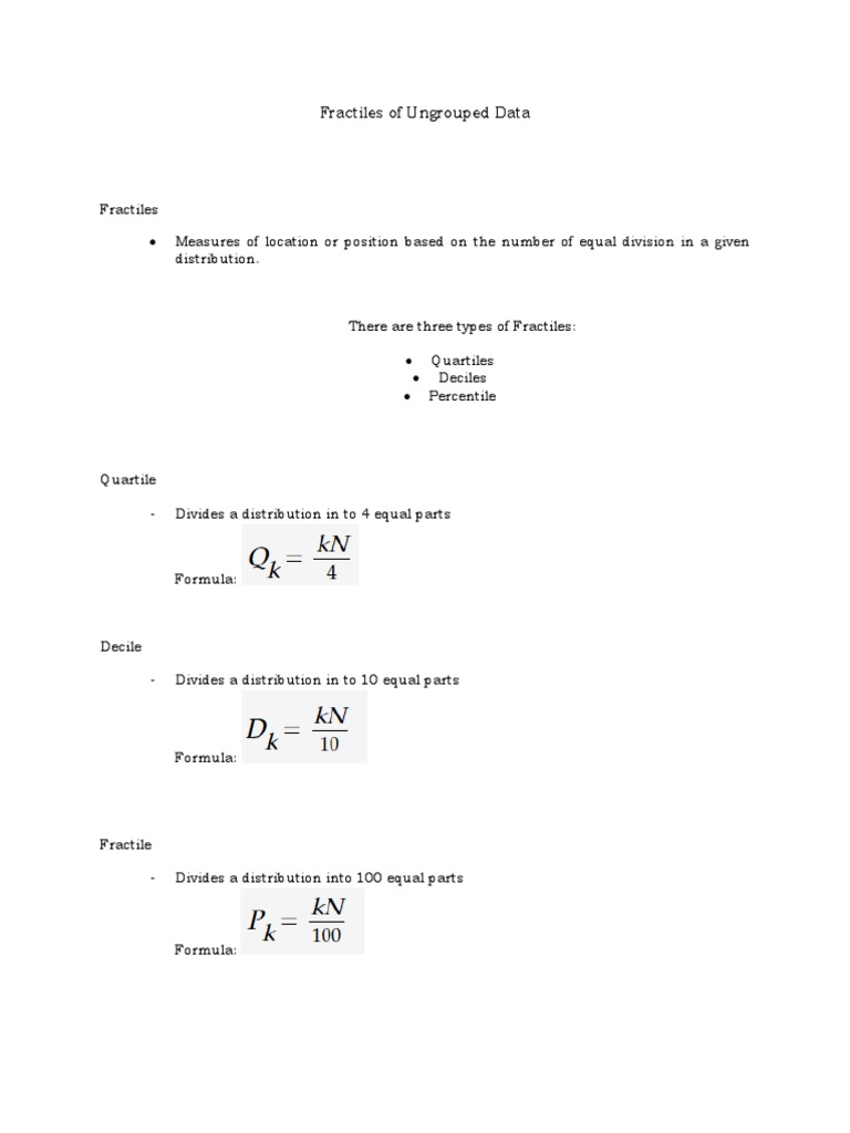 Fractiles of Ungrouped Data | PDF
