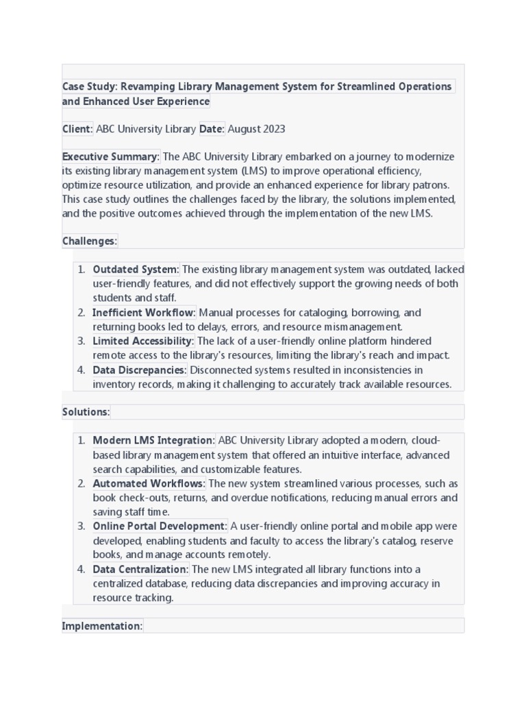 Case Study Library Management System | PDF | Libraries | Usability
