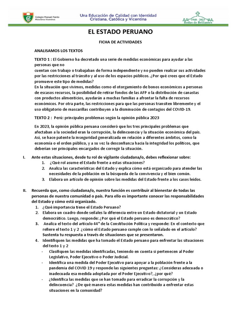 S.2.Ficha de Activ. El Estado Peruano | PDF | Perú