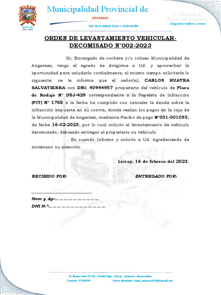 Acta de Levantamiento N°002-2023 | PDF