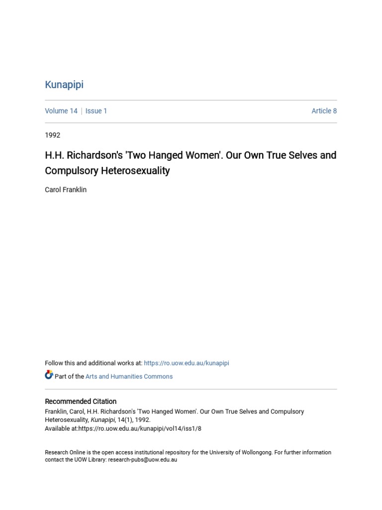 H.H. Richardsons Two Hanged Women. Our Own True Selves and | Download Free PDF | Lesbian ...
