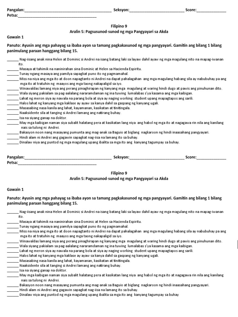 Las 4 Pagkasunod Sunod NG Akda | PDF