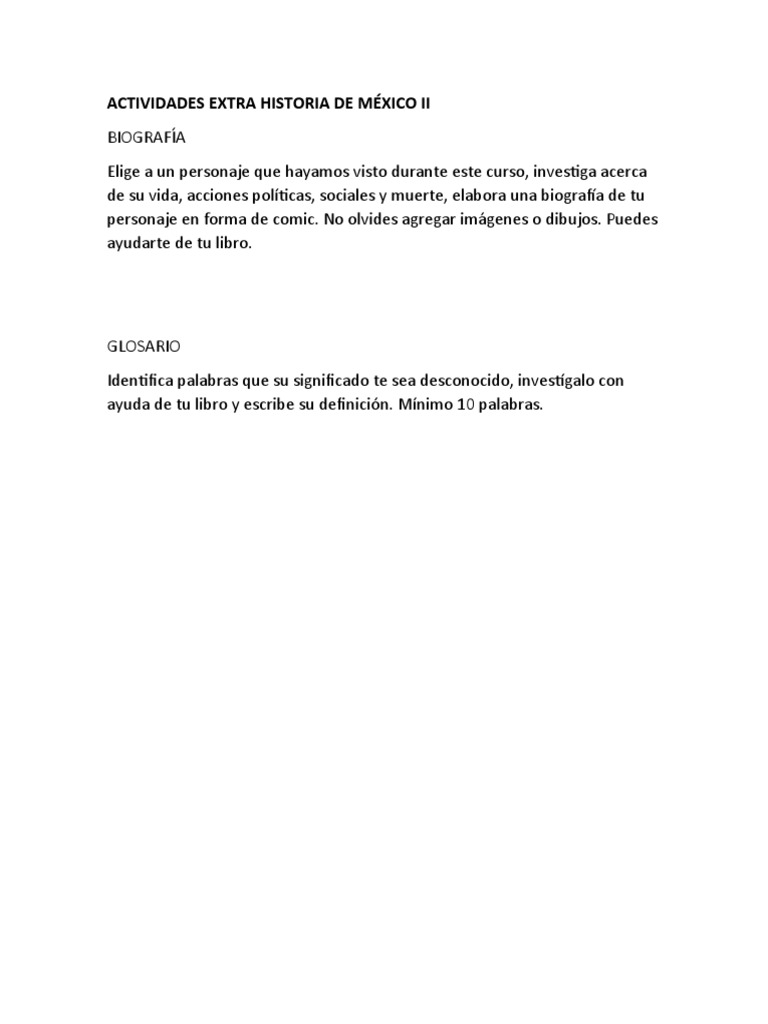 Actividades Extra Historia De México Ii Pdf