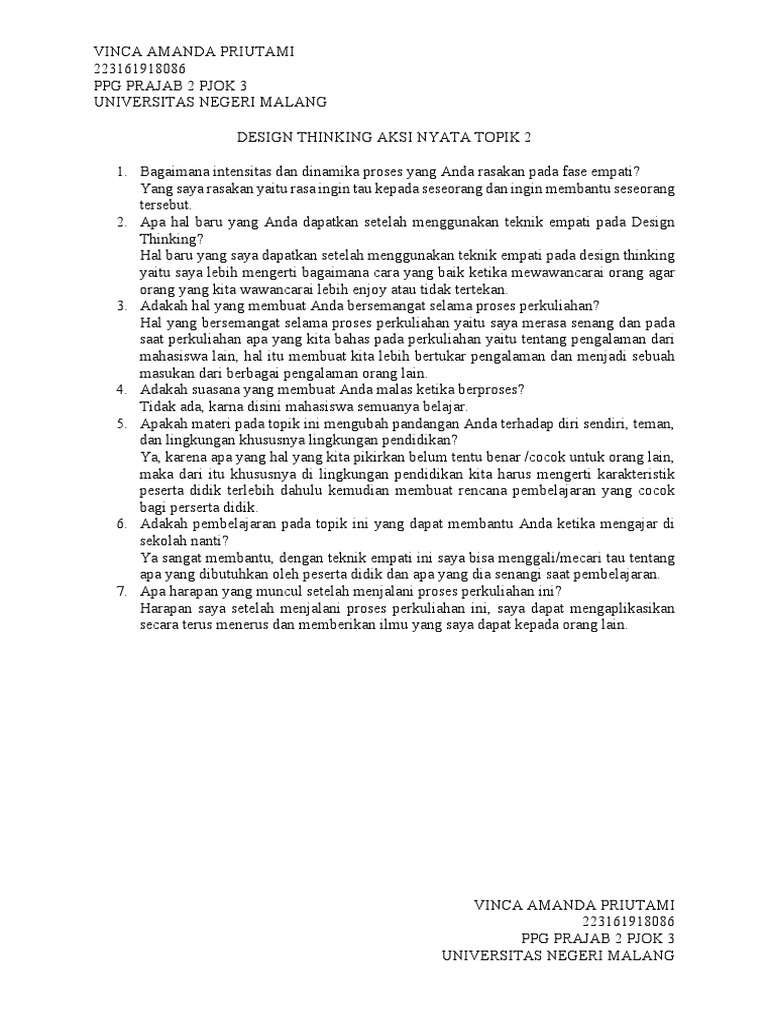 Design Thinking Aksi Nyata Topik 2 | PDF | Karier & Perkembangan