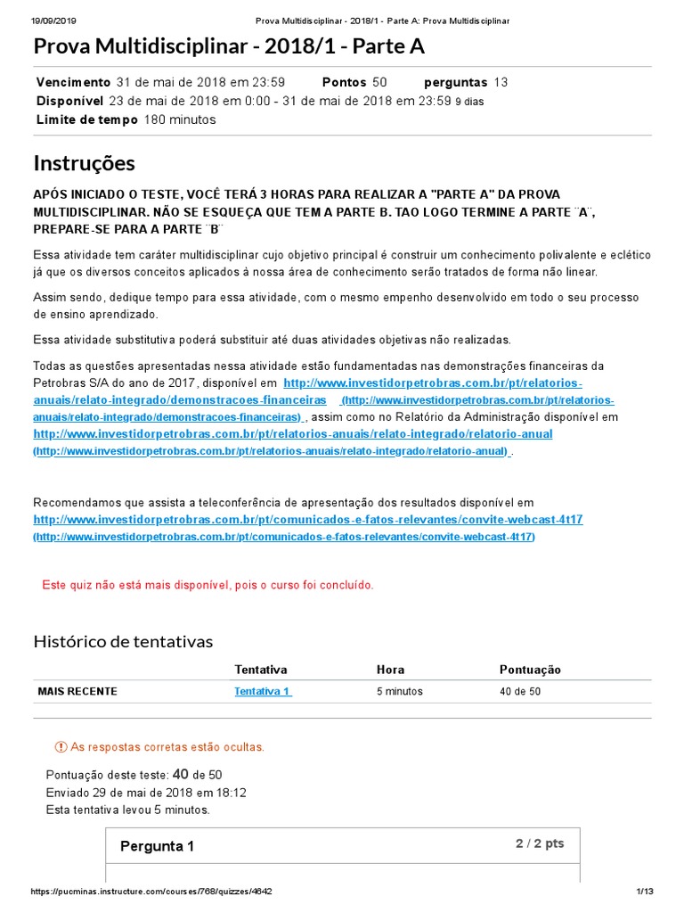 Prova Multidisciplinar - 2018 1 - Parte A Prova Multidisciplinar | PDF