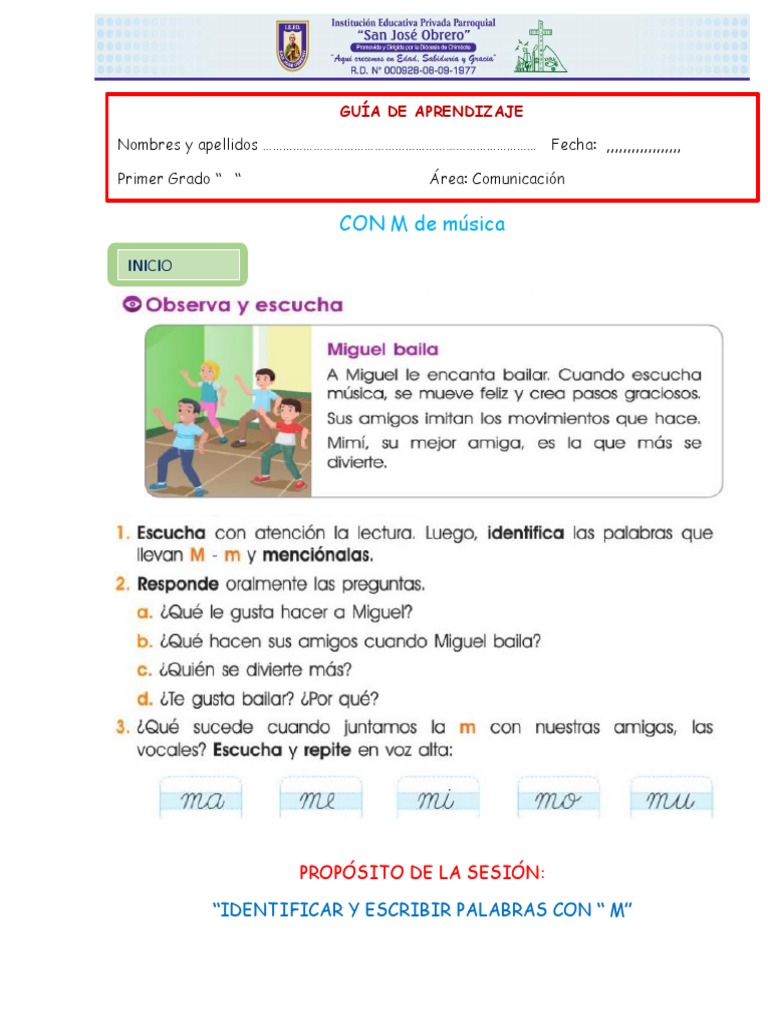 Letra M Primer Grado Pdf