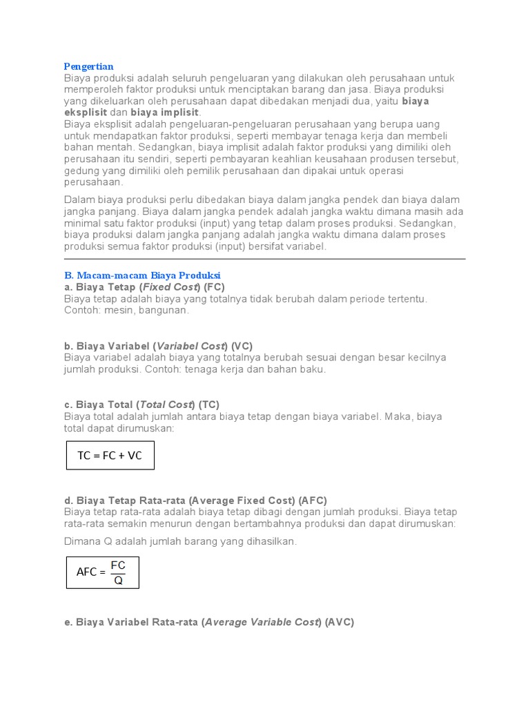 Konsep dan Rumus Biaya Produksi | PDF | Metode & Bahan Ajar