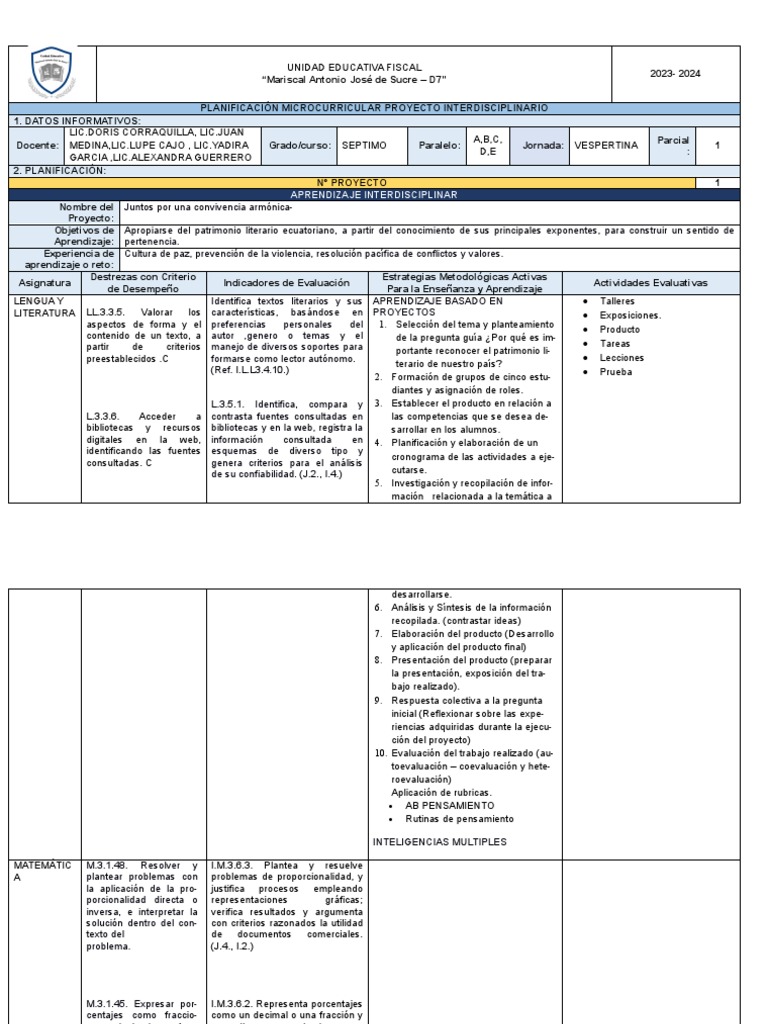 Planificacion Microcurricular 4 Pdf Importar Aprendizaje
