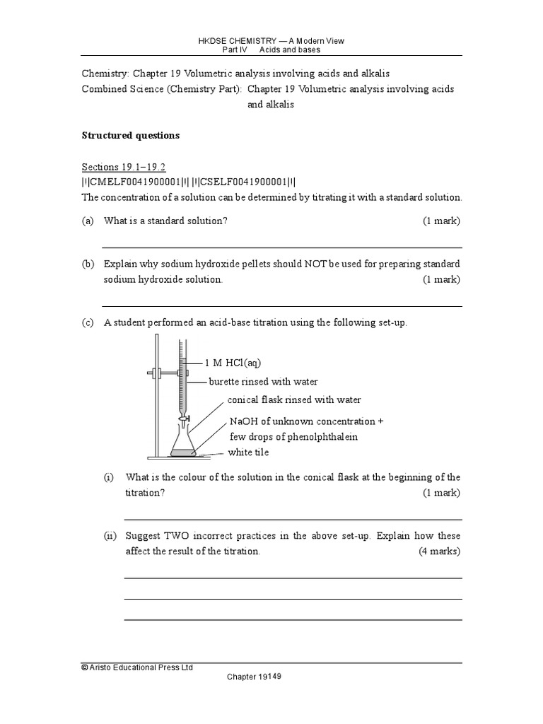 Chapter 19 Structured questions 2 - 複本 | PDF | Chemistry | Titration
