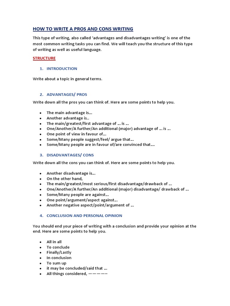 Writing a Pros and Cons Essay Guide | PDF | Roommate