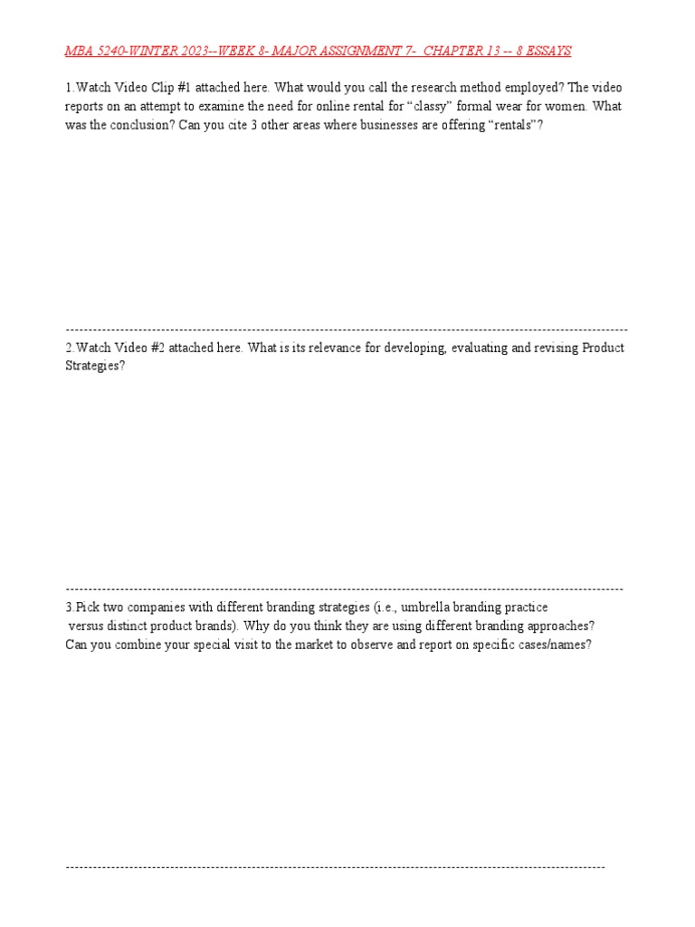 Mba 5240-Winter 2023 - Week 8 - Major Assignment 7 - Chapter 13 - 8 ...