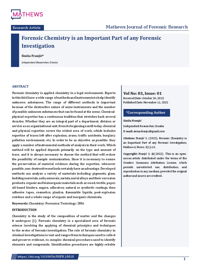 Forensic Chemistry Is An Important Part of Any Forensic Investigation 1 ...