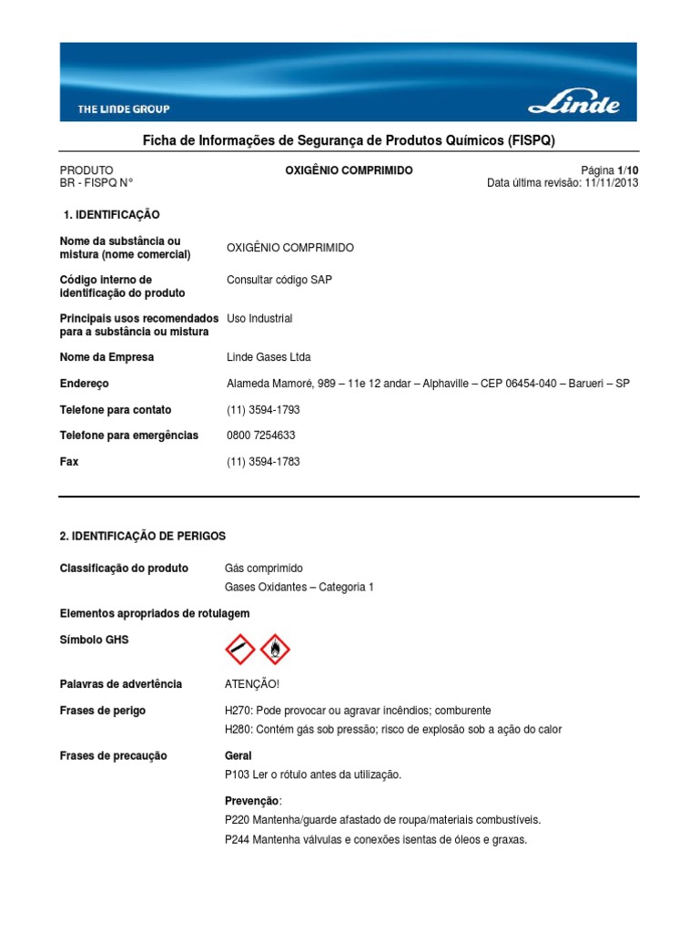 Fispq Oxigênio Comprimido | PDF | Oxigênio | Química