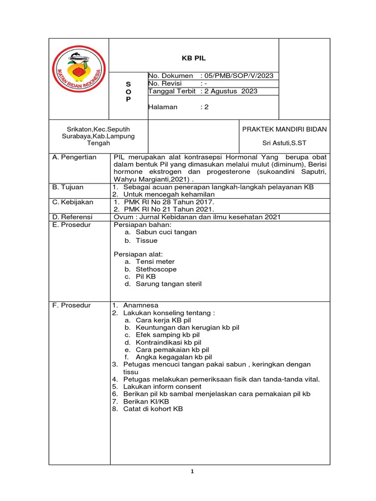 5.SPO Pelayanan KB Pil | PDF