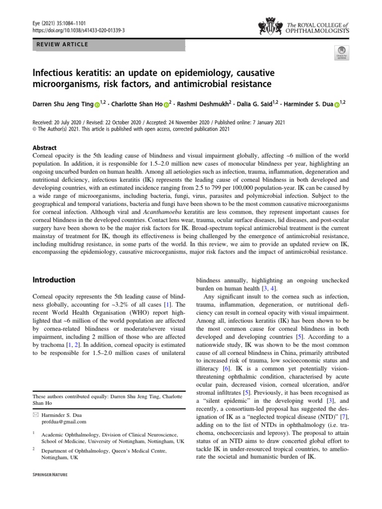 Infectious Keratitis An Update On Epidemiology Causative