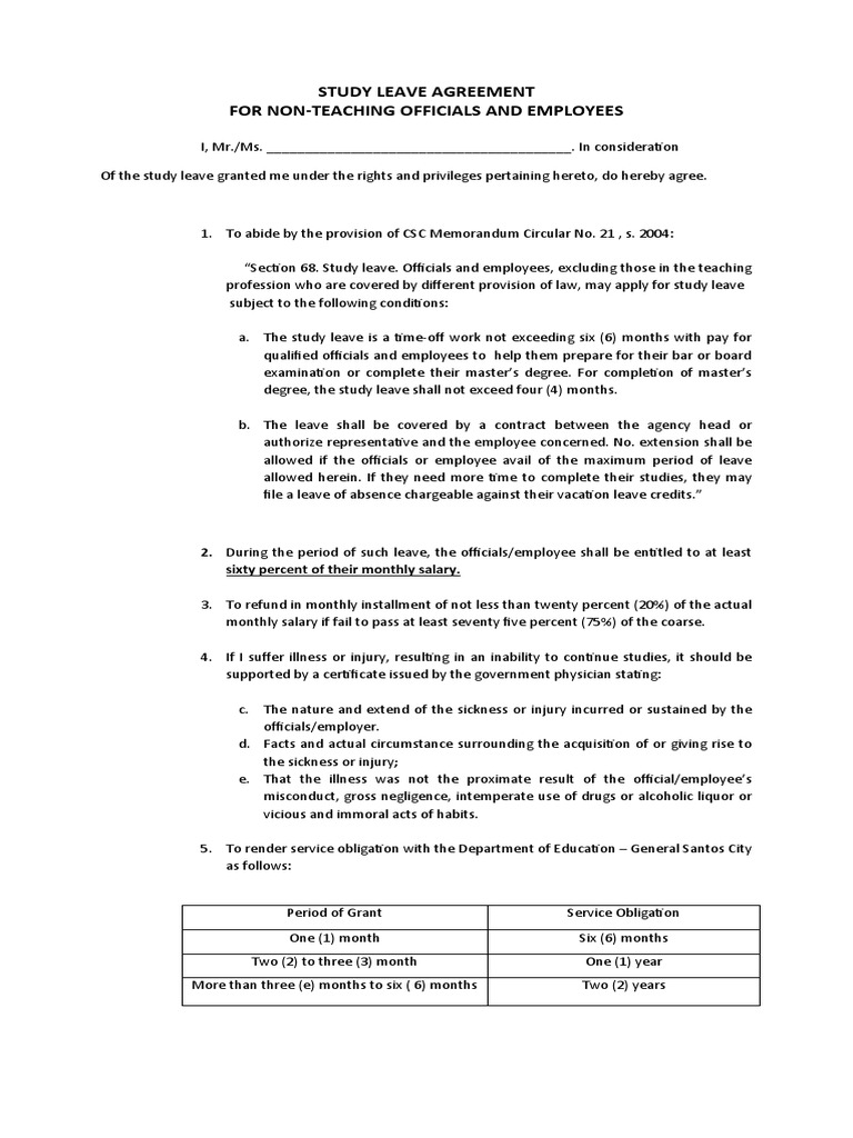 Study Leave Agreement for Non-Teaching Staff | PDF | Career & Growth