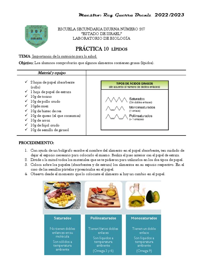 Pract 10 Lipidos | PDF | Lípido | Alimentos