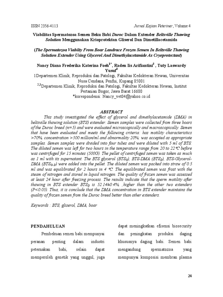 Viabilitas Spermatozoa Semen Beku Babi D C2605a23 | PDF