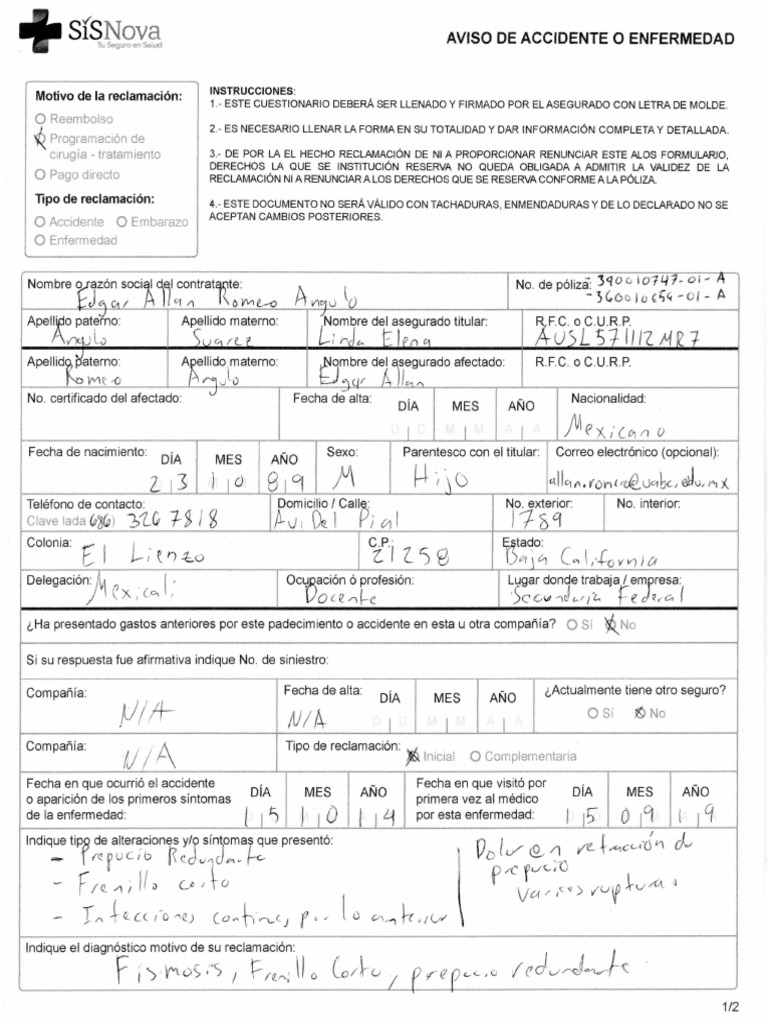 Formato de Aviso de Enfermedad o Accidente | PDF