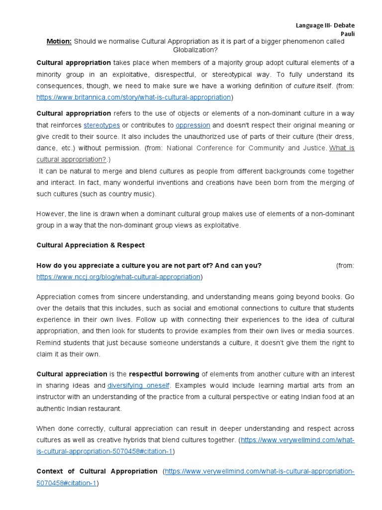 Cultural Appropriation vs. Appreciation Debate | PDF | Social Science ...