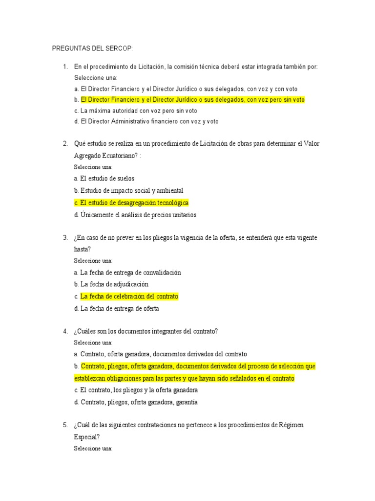 Preguntas Del Sercop - Completo | PDF | Subasta | Outsourcing