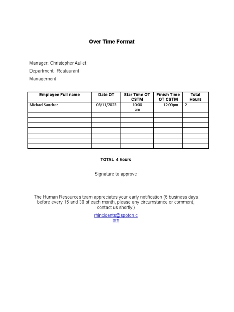 OT Form | PDF
