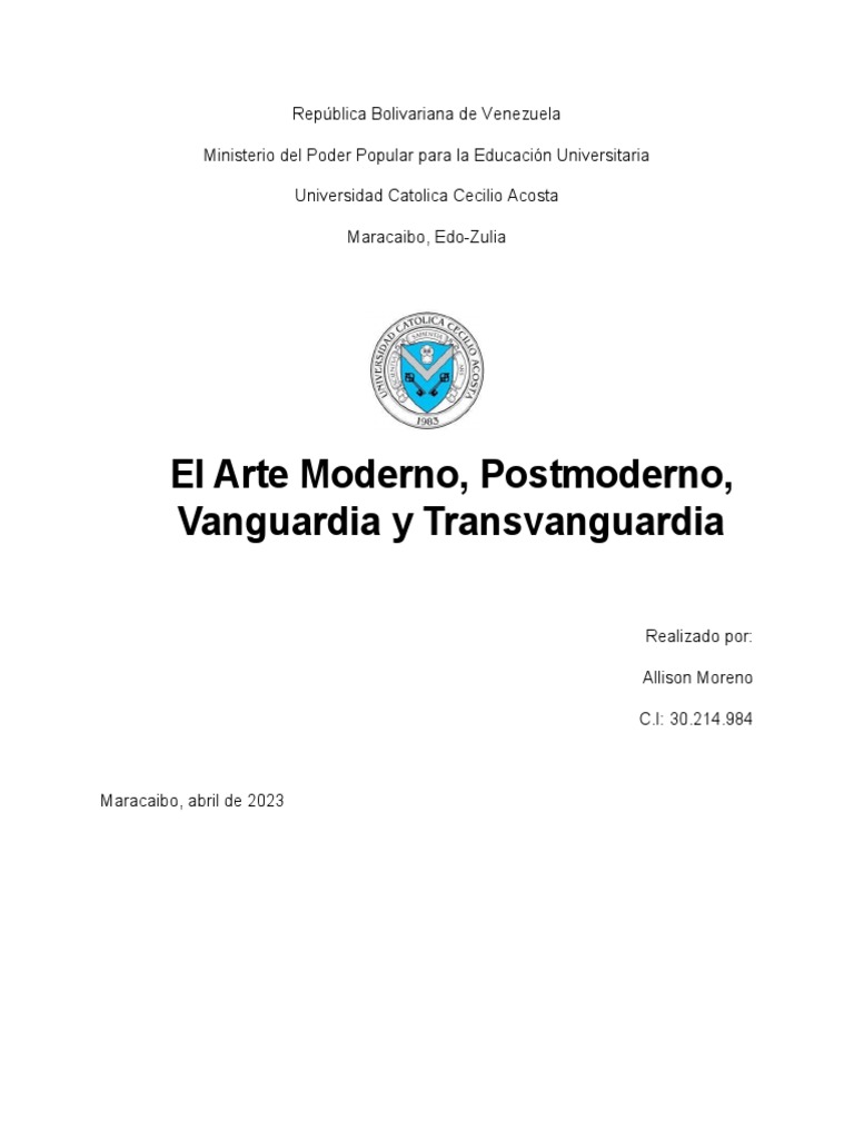 El Arte Moderno, Postmoderno, Vanguardias y Transvanguardias | PDF ...