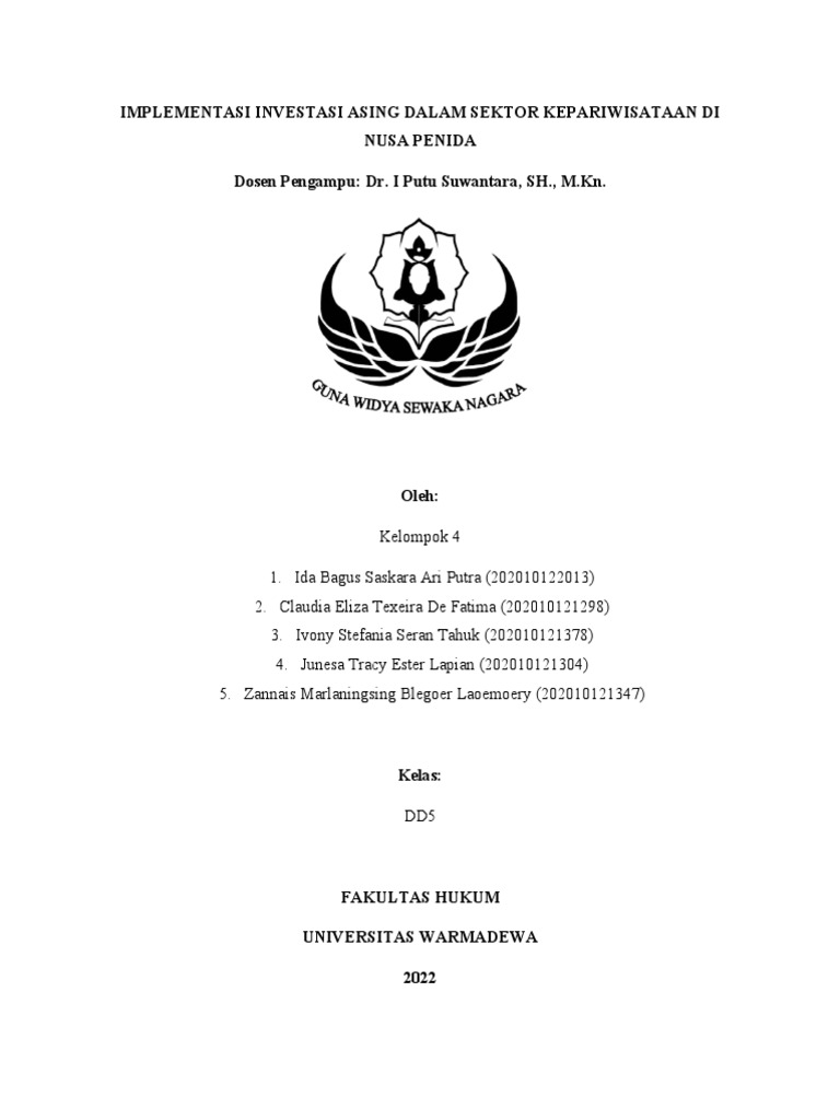 Tugas Paper Hukum Kepariwisataan - Kelompok 4 DD5 | PDF | Bisnis