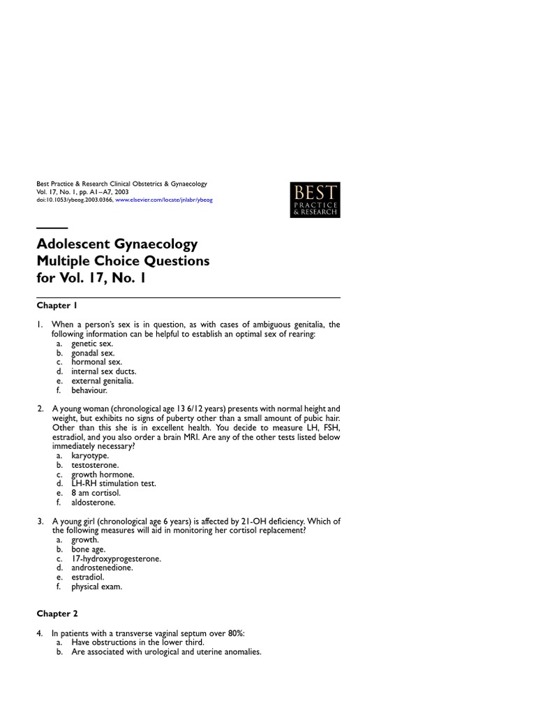 Adolescnt Gyn Mcq Pdf Sex Education Puberty