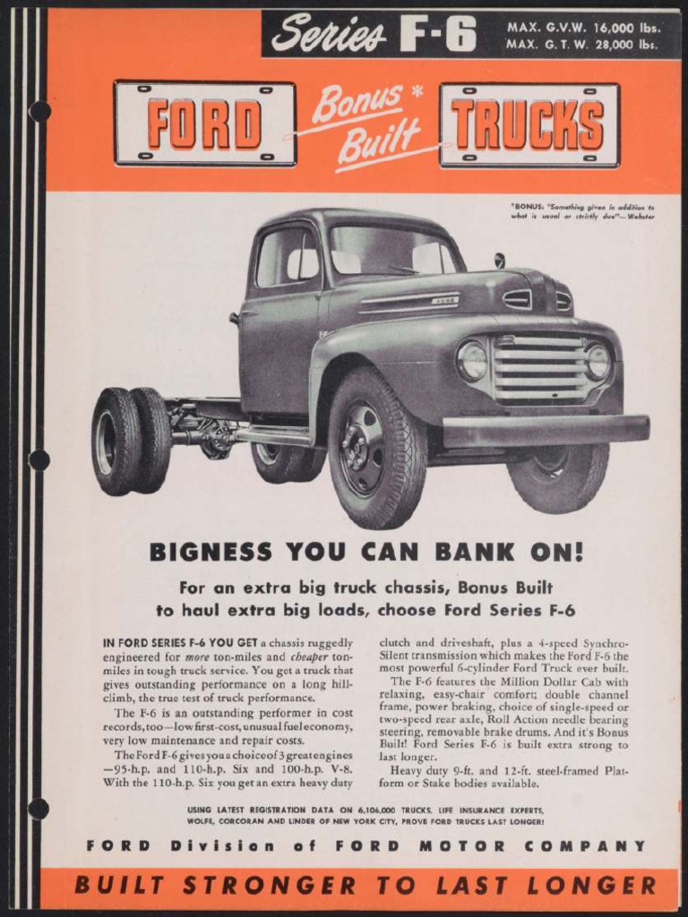 1950 Ford F-6 Truck Specifications | PDF | Axle | Truck