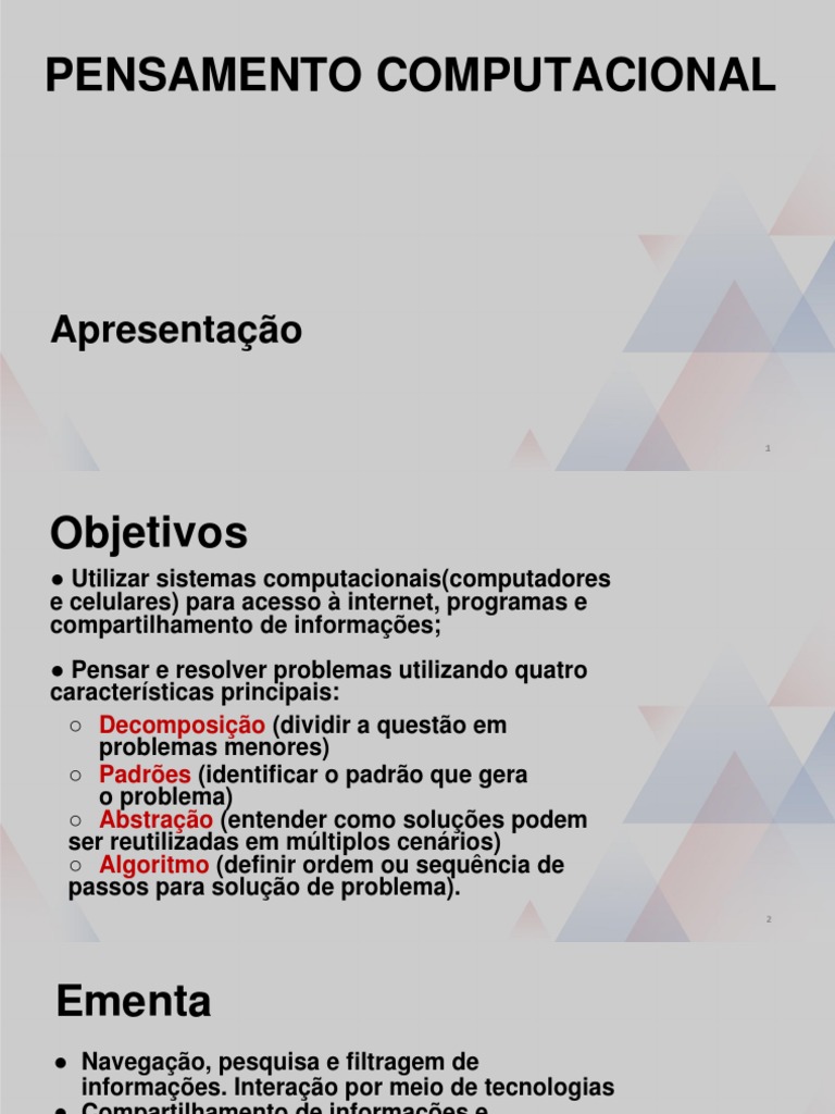 UNIVESP - Pensamento Computacional - AULA 00 | PDF | Pensamento | Algoritmos