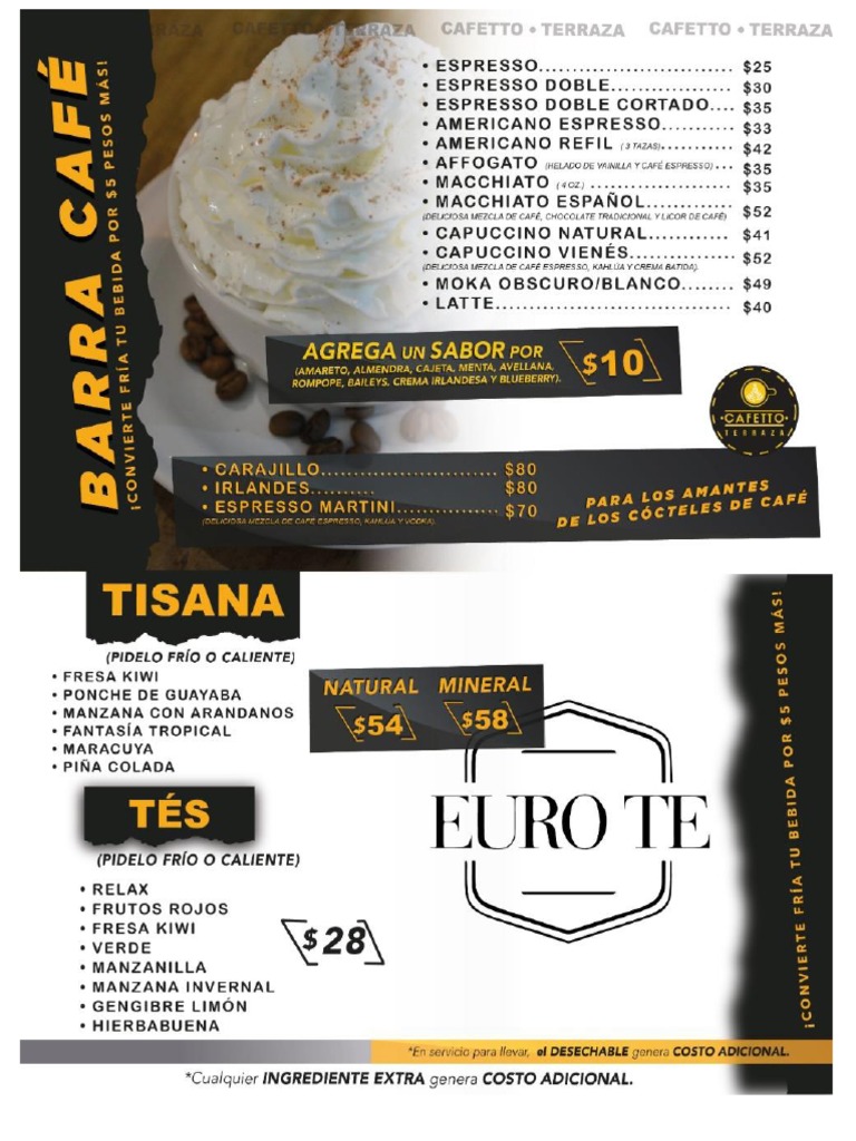 Menu Cafetto Terraza | PDF
