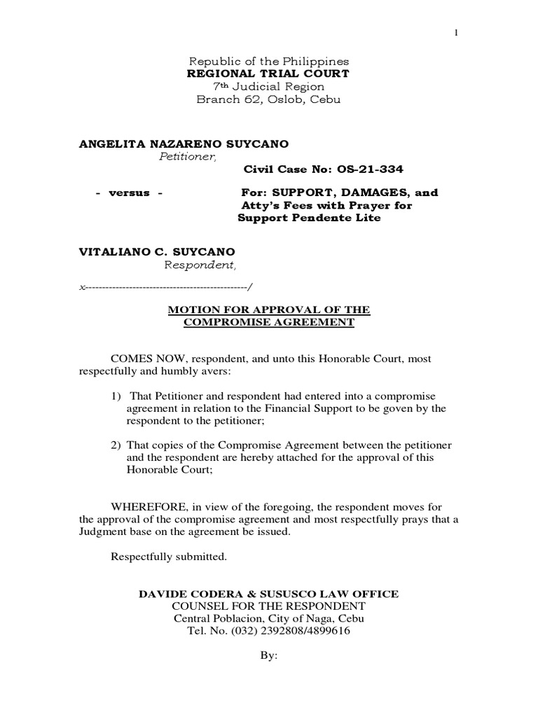 Motion for Compromise Agreement Approval | PDF