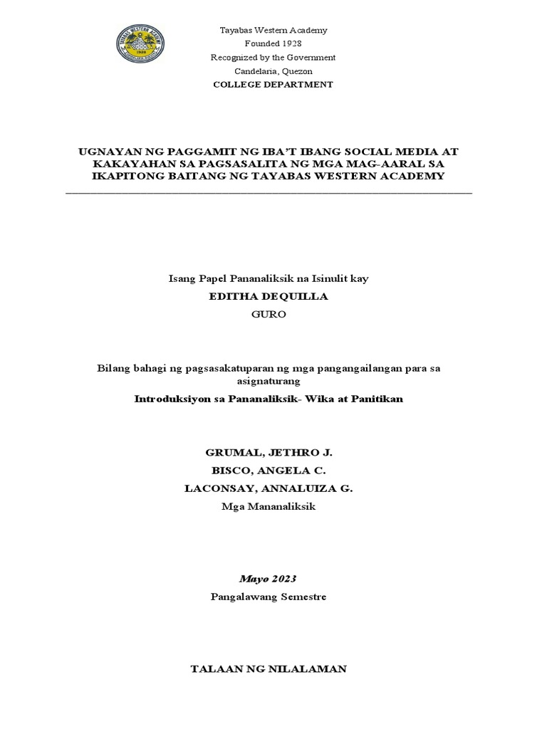 Pananaliksik Group 2 (Final) | PDF