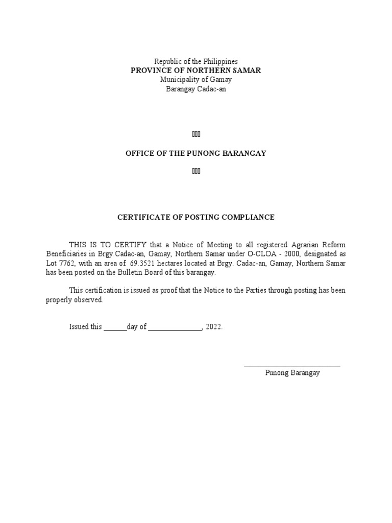 Certificate-of-Posting-Compliance-Barangay - 4 Brgy (AutoRecovered) | PDF