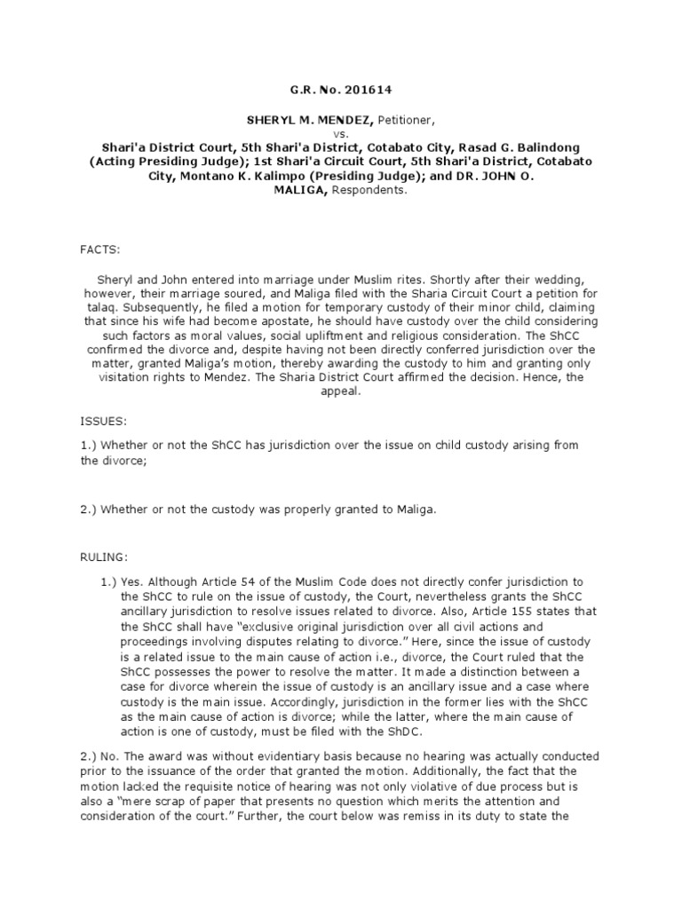 Custody Ruling in Sharia Divorce Case | PDF | Jurisdiction | Child Custody