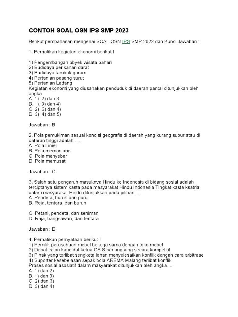 Contoh Soal Osn Ips SMP 2023 | PDF Contoh Soal Osn Ips SMP 2023 | PDF