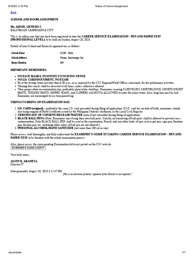 Notice of School Assignment | PDF