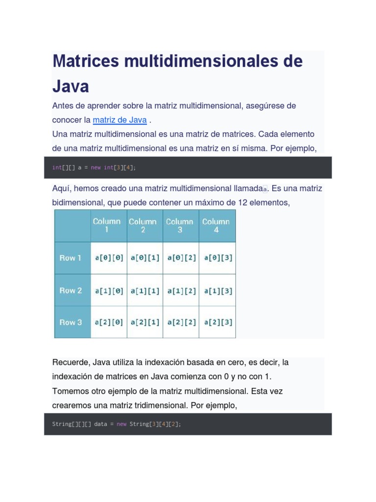 Matrices Multidimensionales de Java | PDF | Ingeniería de software | Recuperación de información