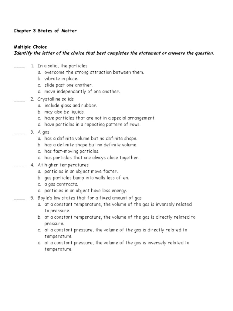 Chapter 3: States of Matter Quiz | PDF | Gases | Liquids