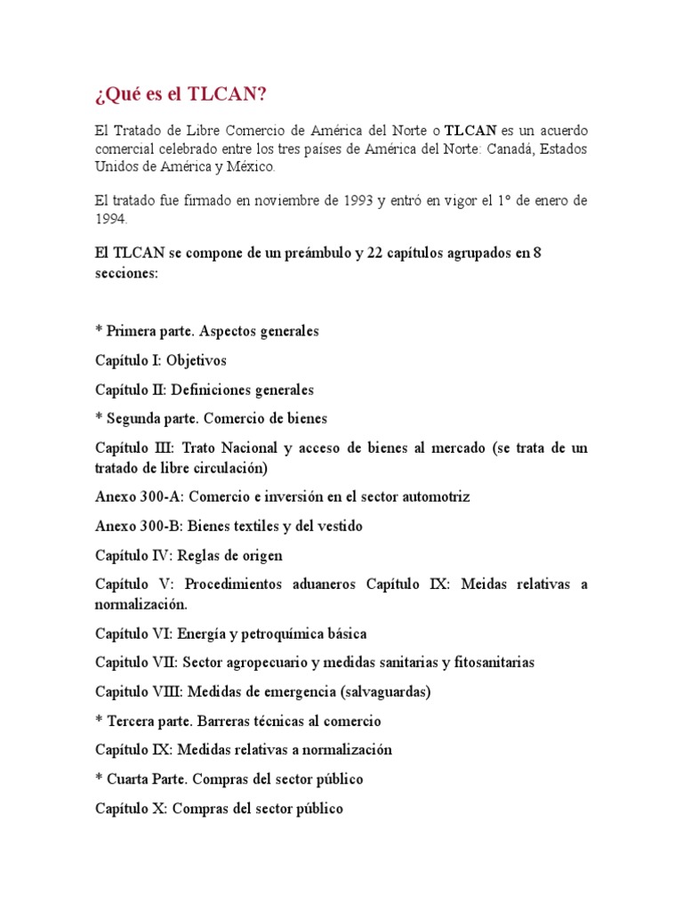 TLCAN: Detalles y Efectos Económicos | PDF | Arancel | Tratado de Libre Comercio Norteamericano
