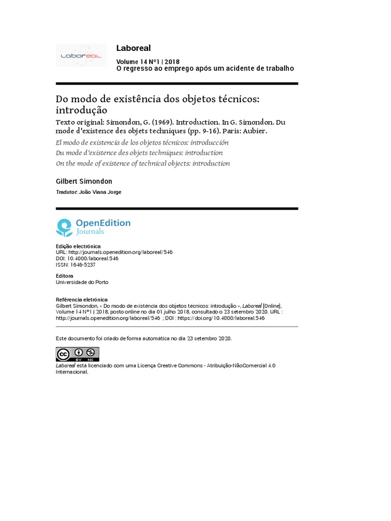 3 - SIMONDON, G. Do Modo de Existência Dos Objetos Técnicos | PDF ...